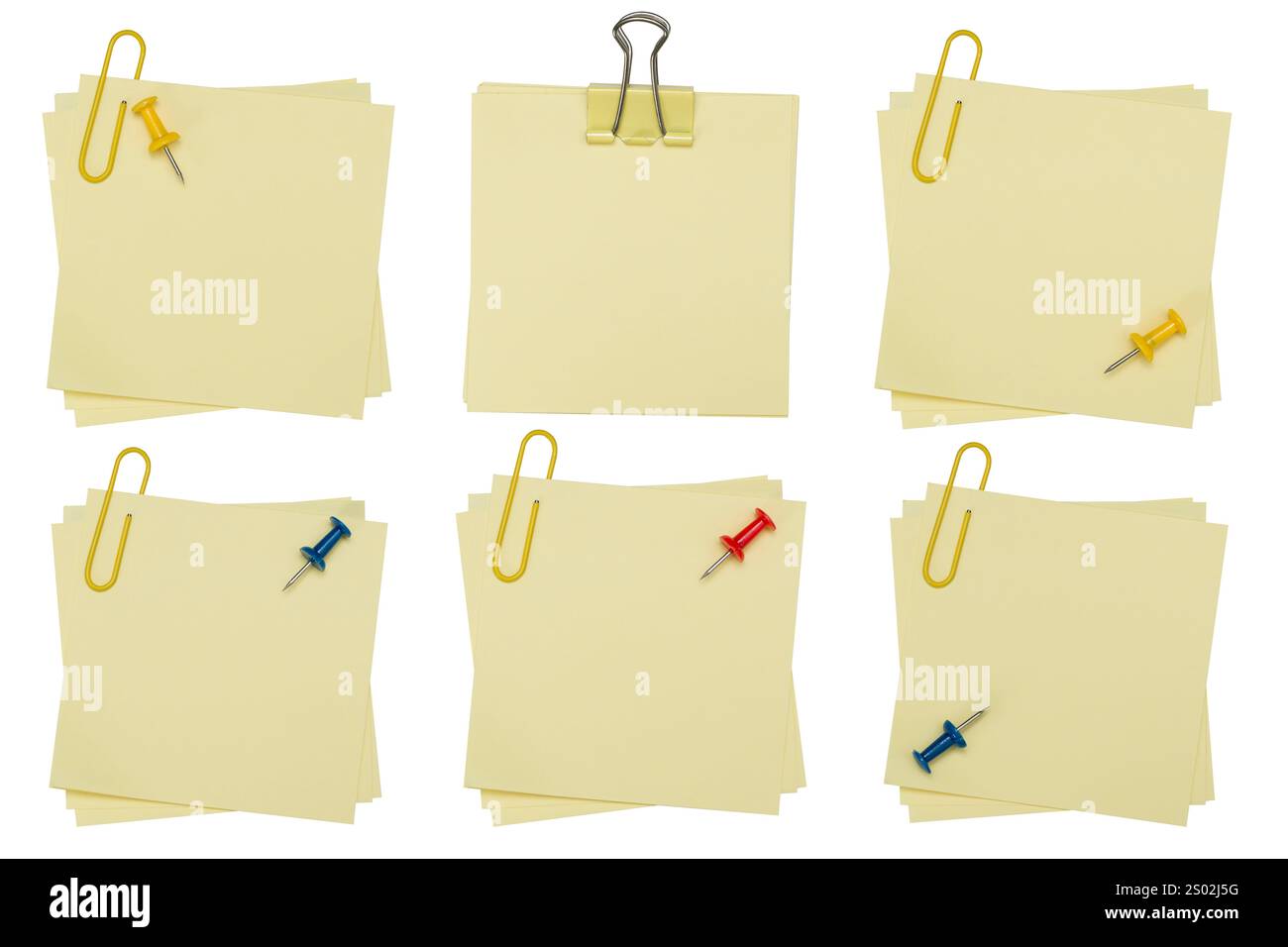 Blank post it note with green paper clip isolated on white. Collection ...