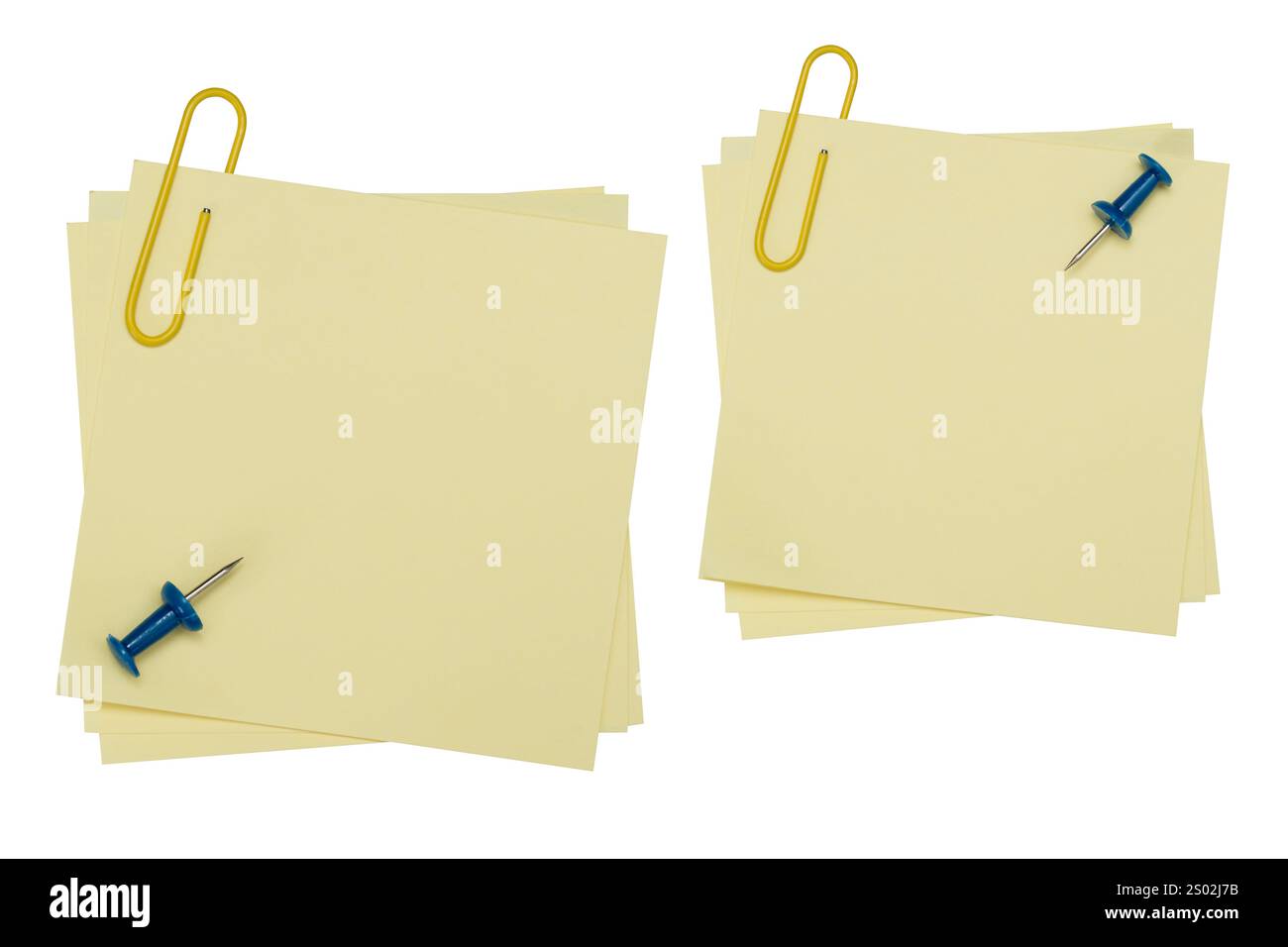 Collection yellow color post it paper with creases and curling on a ...