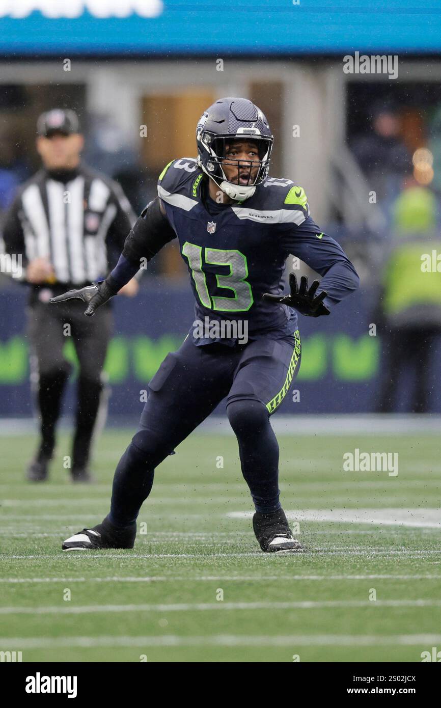 Seattle Seahawks linebacker Ernest Jones IV (13) follows the play ...