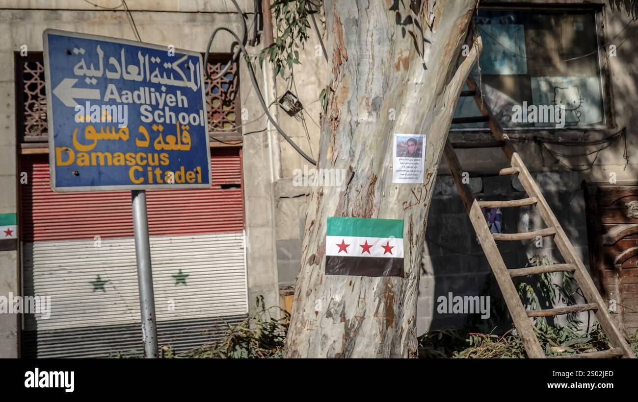 Hama, Syria. 13th Dec, 2024. A missing person's poster beside a ...