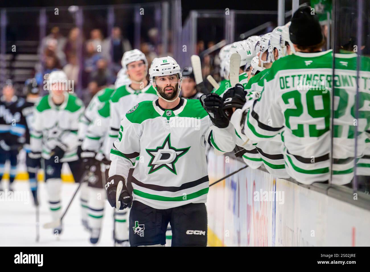 Dallas Stars center Colin Blackwell (15) celebrates after a goal during ...