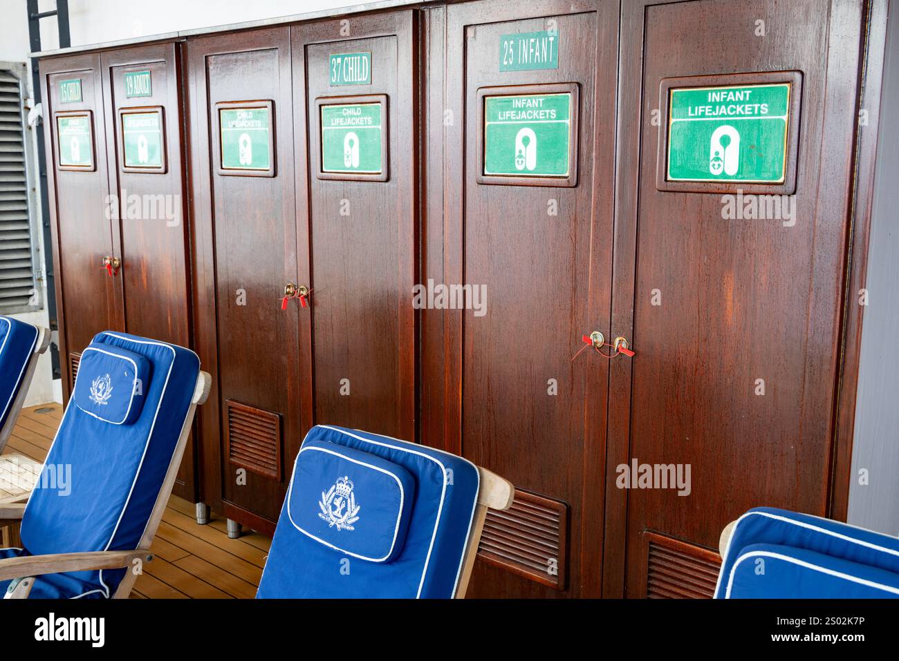 Queen Elizabeth cruise ship storage cupboard for lifejackets on deck 3 ...