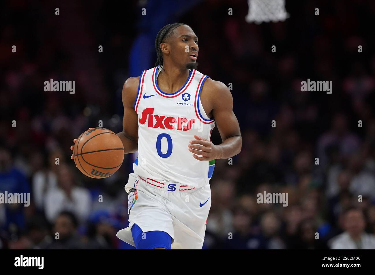 Philadelphia 76ers' Tyrese Maxey plays during an NBA basketball game ...