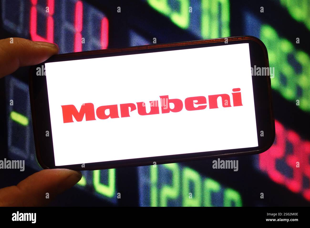 In this photo illustration, the Marubeni company logo is seen displayed ...