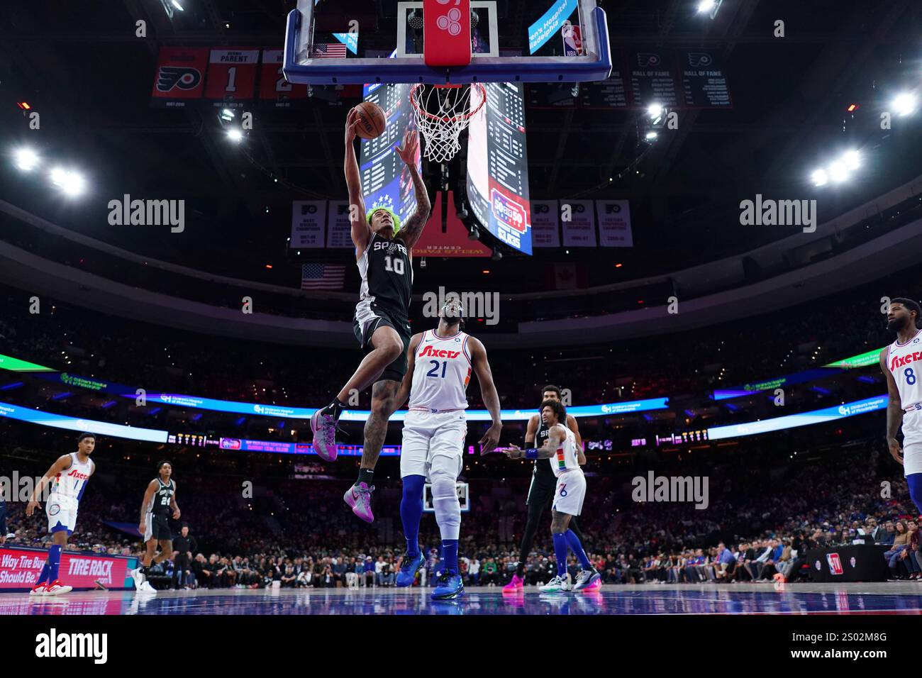 San Antonio Spurs' Jeremy Sochan plays during an NBA basketball game ...