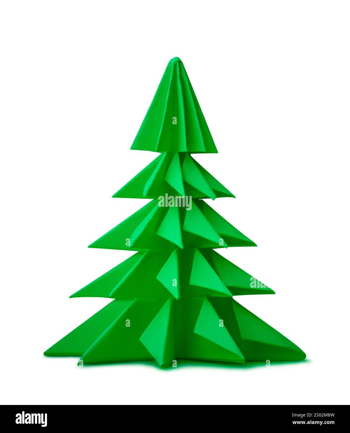 close-up of green origami pine tree isolated white background, elegant ...