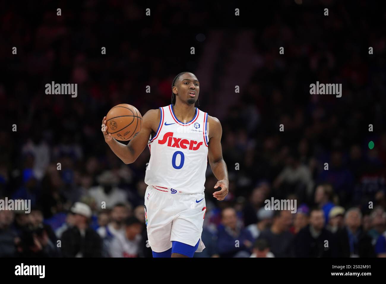 Philadelphia 76ers' Tyrese Maxey plays during an NBA basketball game ...