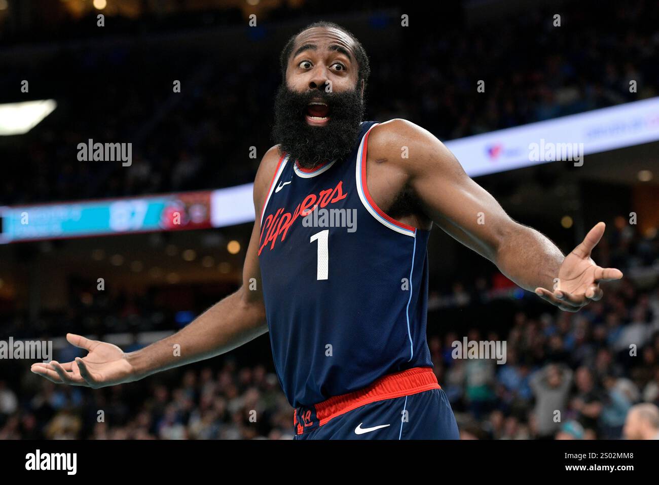 Los Angeles Clippers guard James Harden (1) reacts in the second half ...