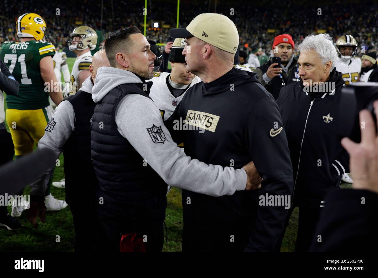 Green Bay Packers head coach Matt LaFleur, left, greets New Orleans ...