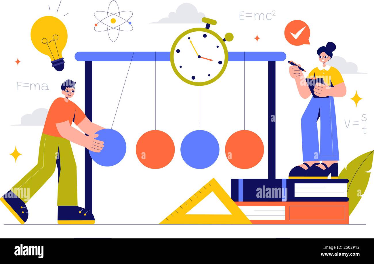 Physics Learning Vector Illustration featuring Students Exploring ...