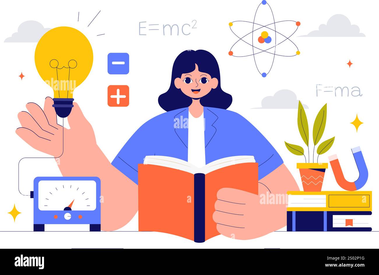 Physics Learning Vector Illustration featuring Students Exploring ...