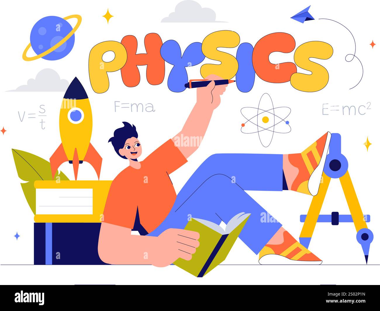 Physics Learning Vector Illustration featuring Students Exploring ...