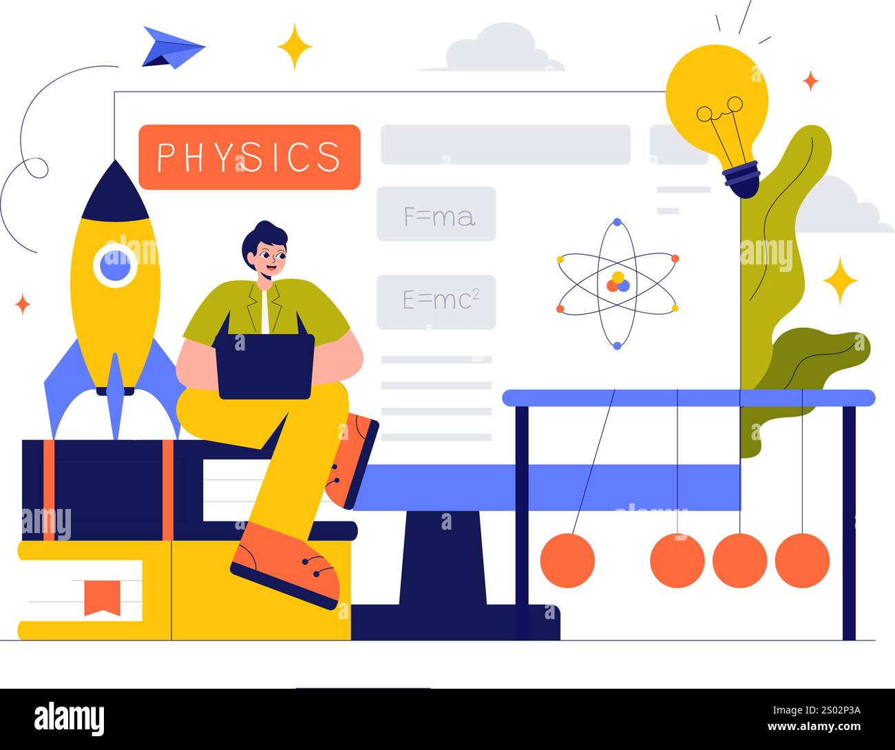Physics Learning Vector Illustration featuring Students Exploring ...