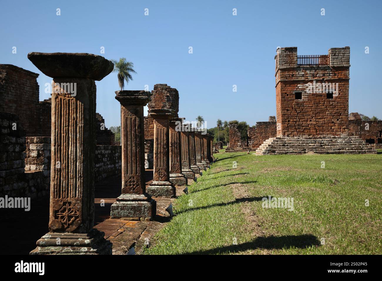 Ruins of La Santisima Trinidad del Paraná including the bell tower ...