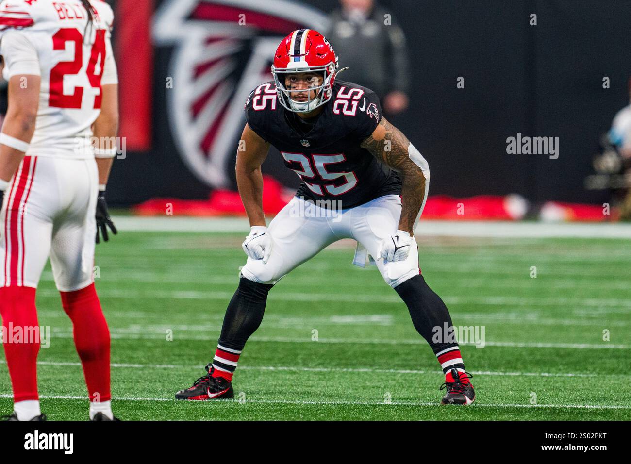 Atlanta Falcons running back Tyler Allgeier (25) lines up during the ...