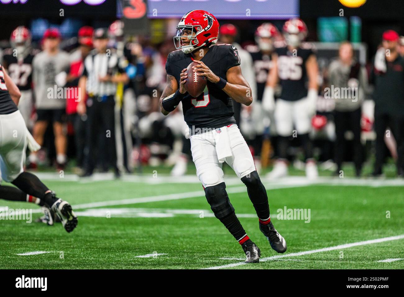 Atlanta Falcons quarterback Michael Penix Jr. (9) works during the ...
