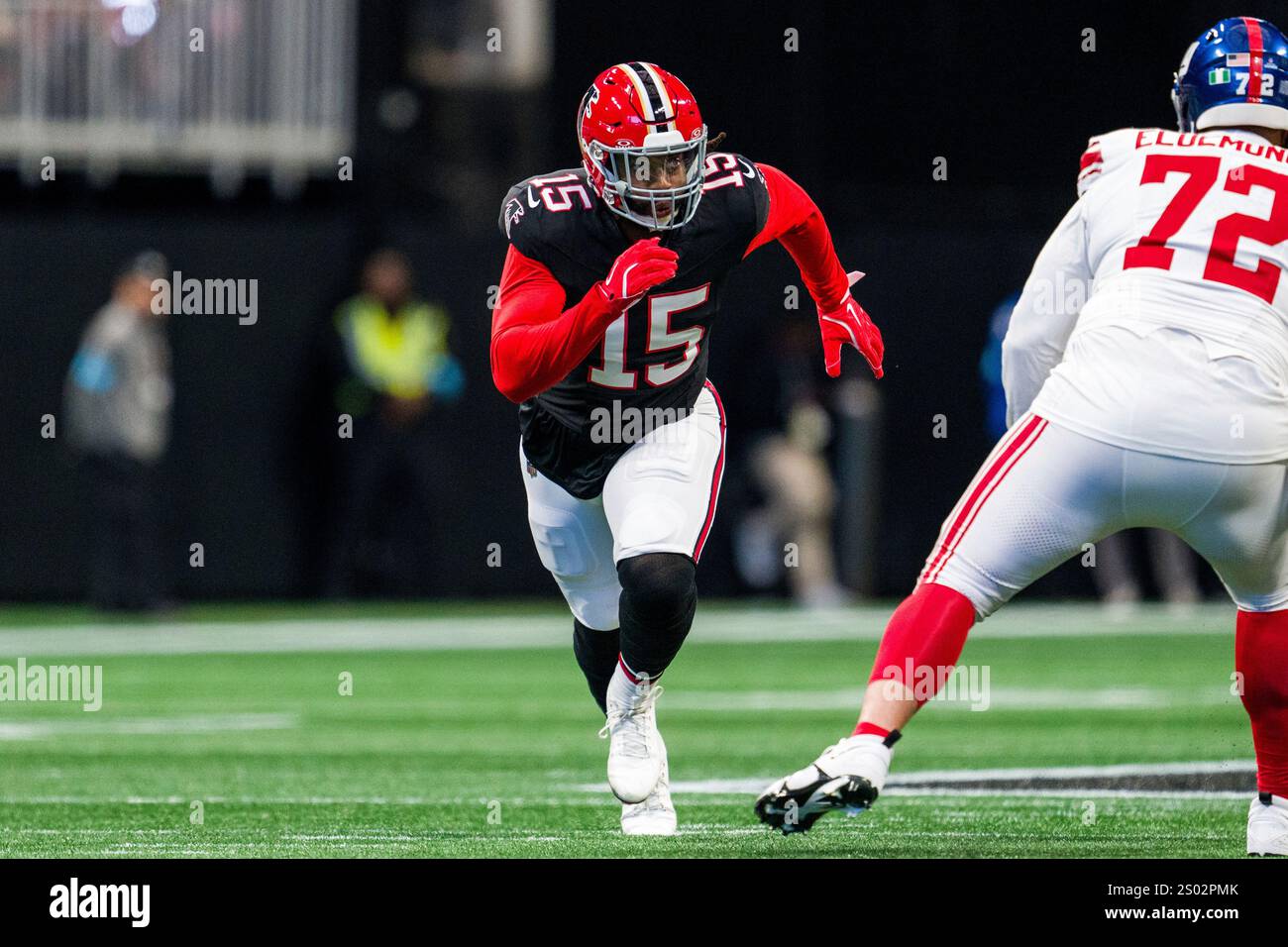 Atlanta Falcons linebacker Matthew Judon (15) works during the first ...