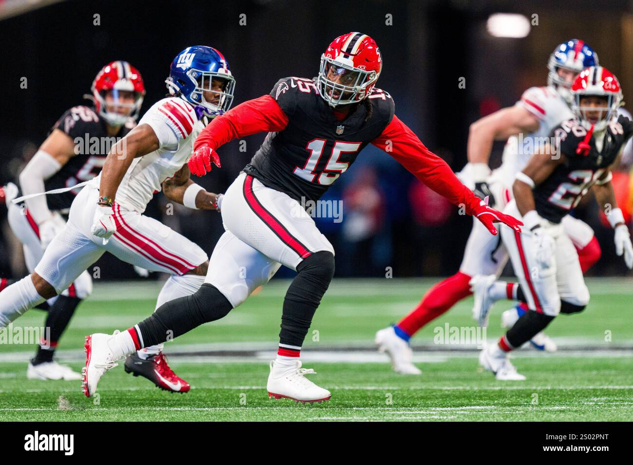 Atlanta Falcons linebacker Matthew Judon (15) works during the first ...