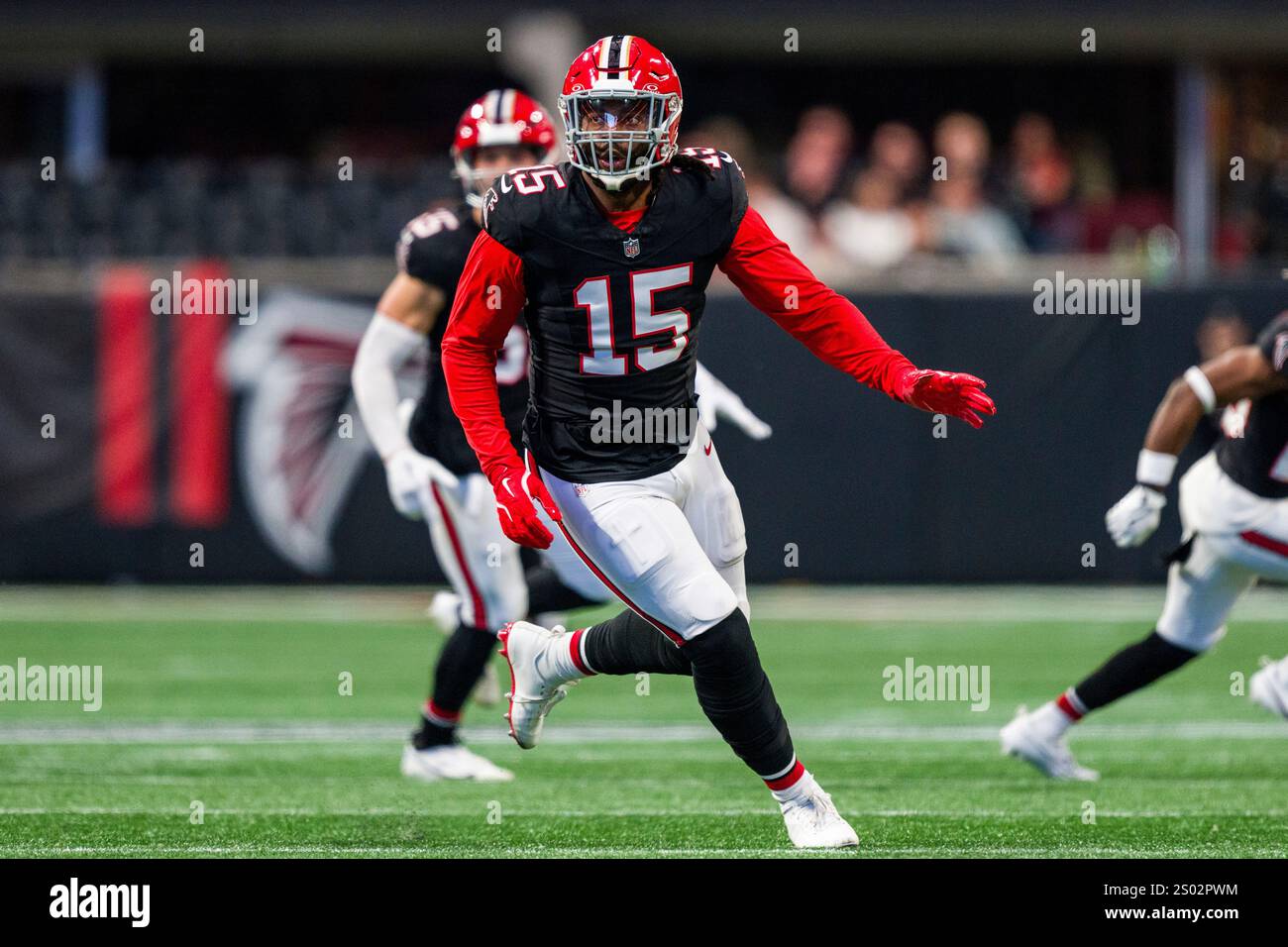 Atlanta Falcons linebacker Matthew Judon (15) works during the first ...