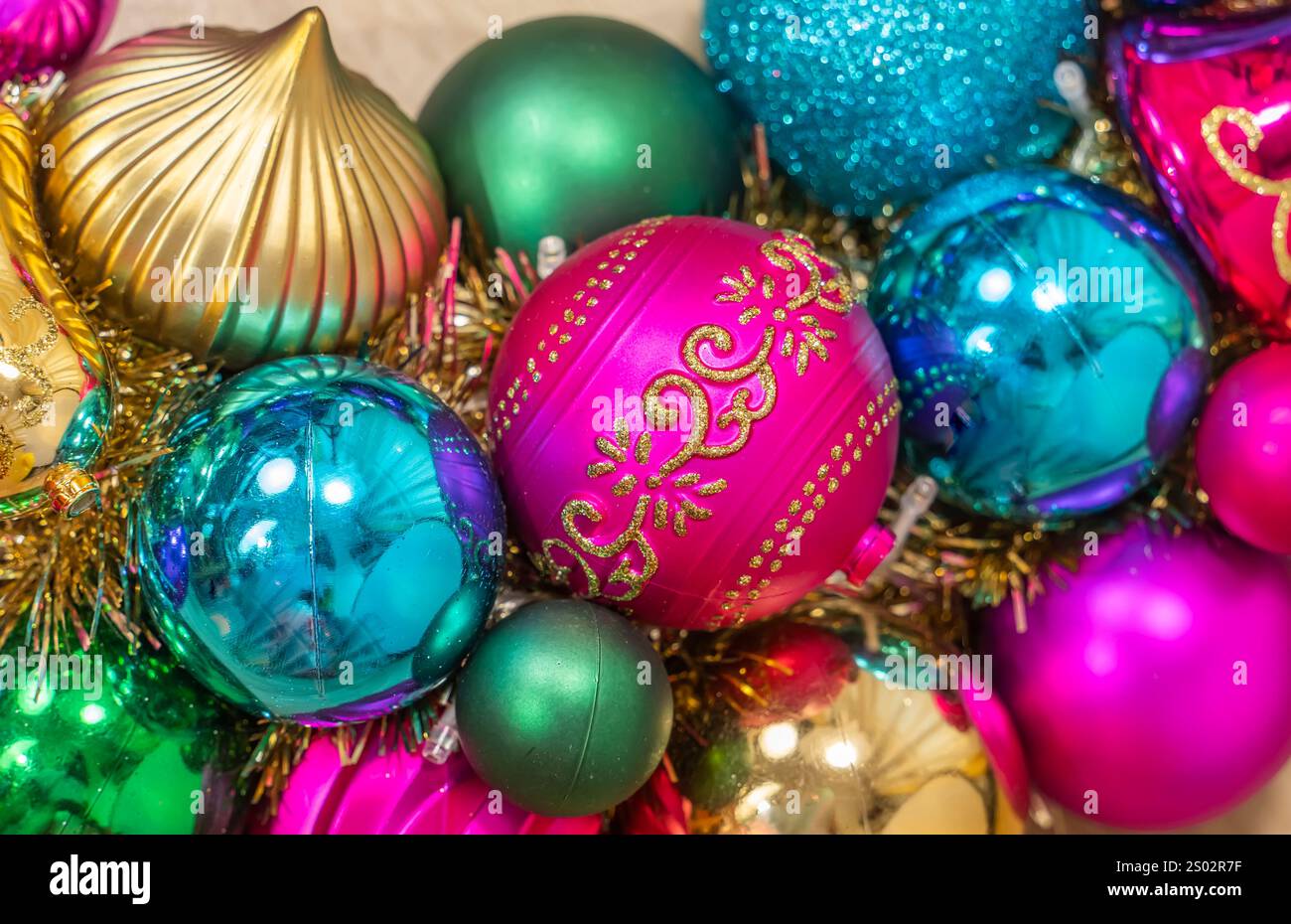 Beautiful Christmas wreath made of colorful shiny baubles Stock Photo ...