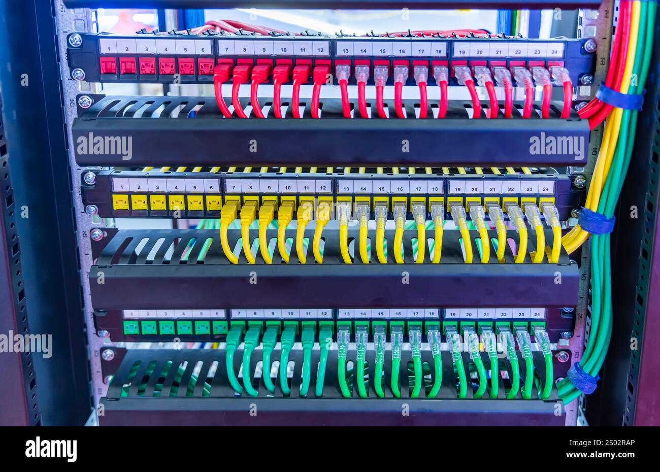 network cable connecting on network core switch close up Stock Photo ...