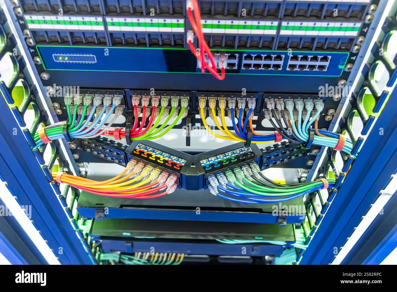 network cable connecting on network core switch close up Stock Photo ...