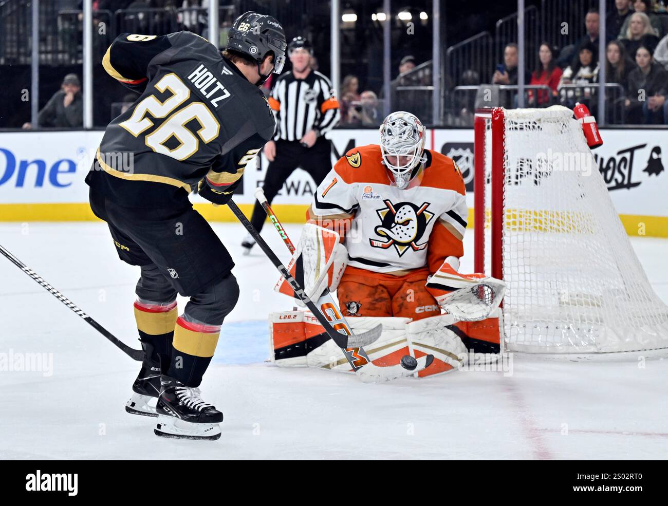 Vegas Golden Knights right wing Alexander Holtz (26) shoots against ...
