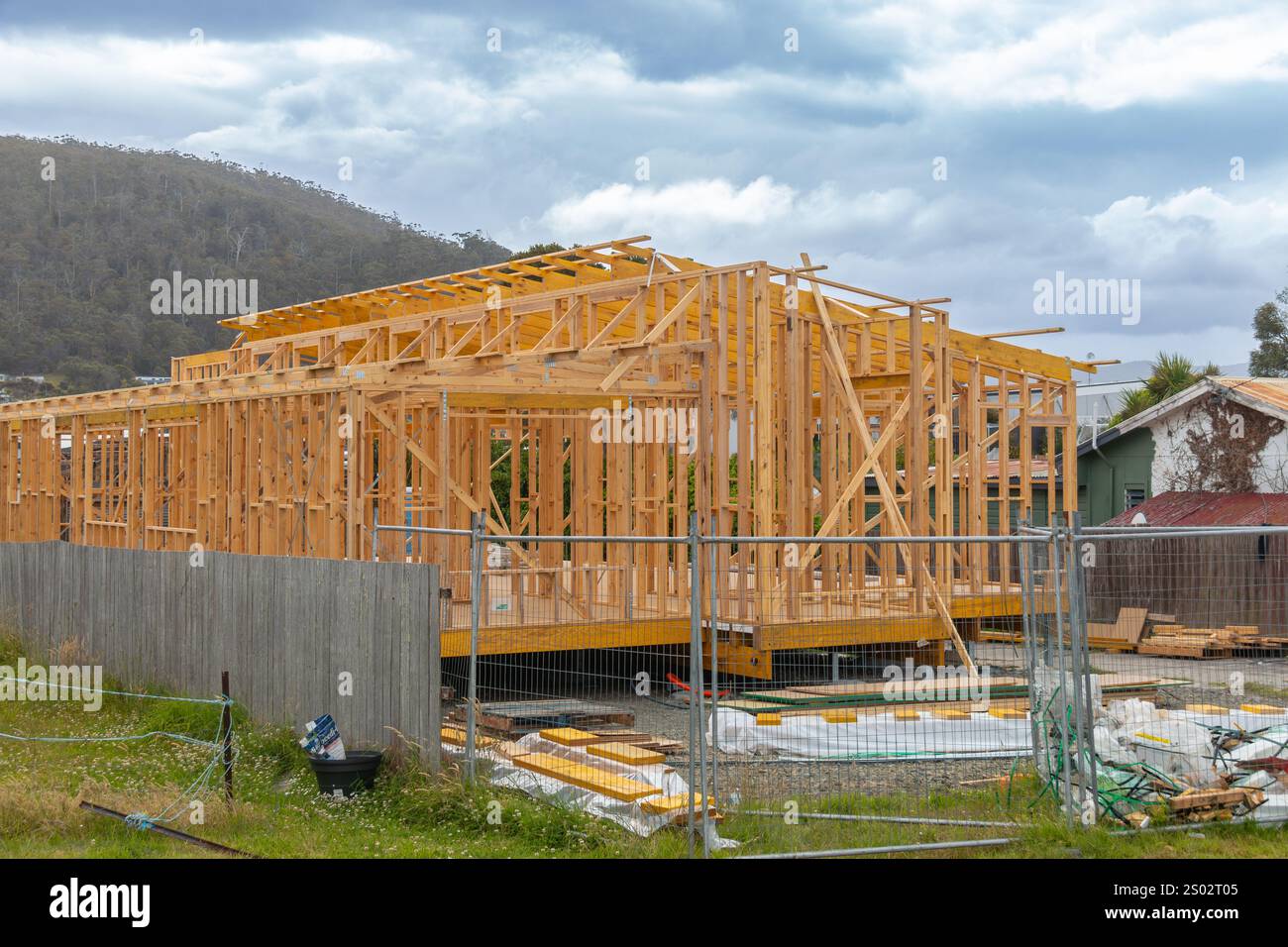 Bicheno, Tasmania - December 23 2024: timber frame house of a new house ...