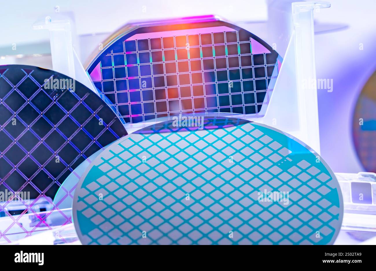 Silicon Wafers in white plastic holder box used in electronics for the ...