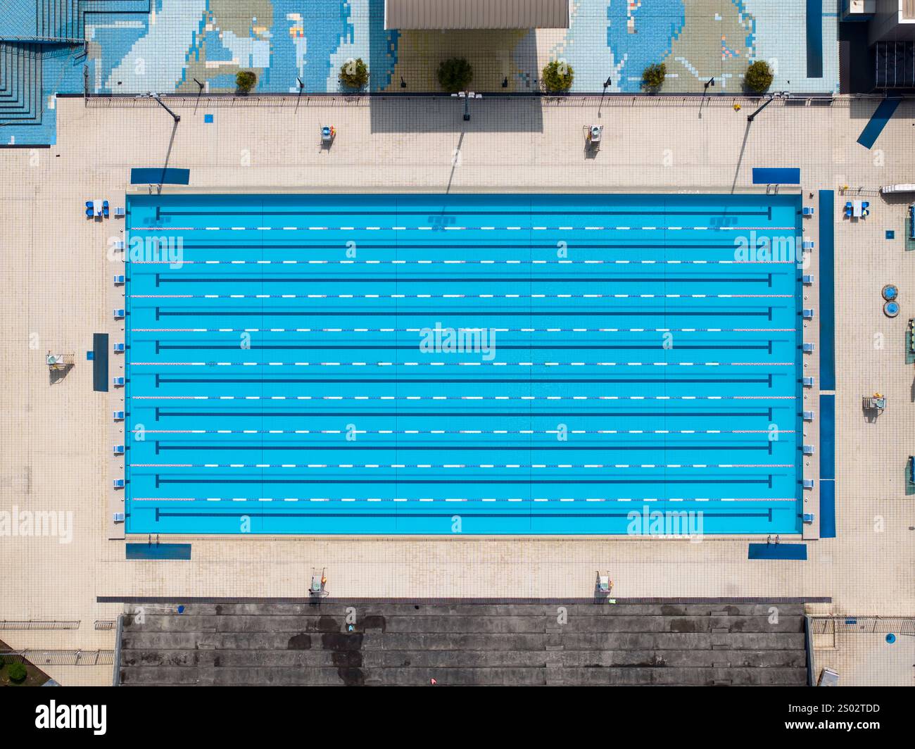 Aerial view of swimming pool with marked lanes and swimmers Stock Photo ...