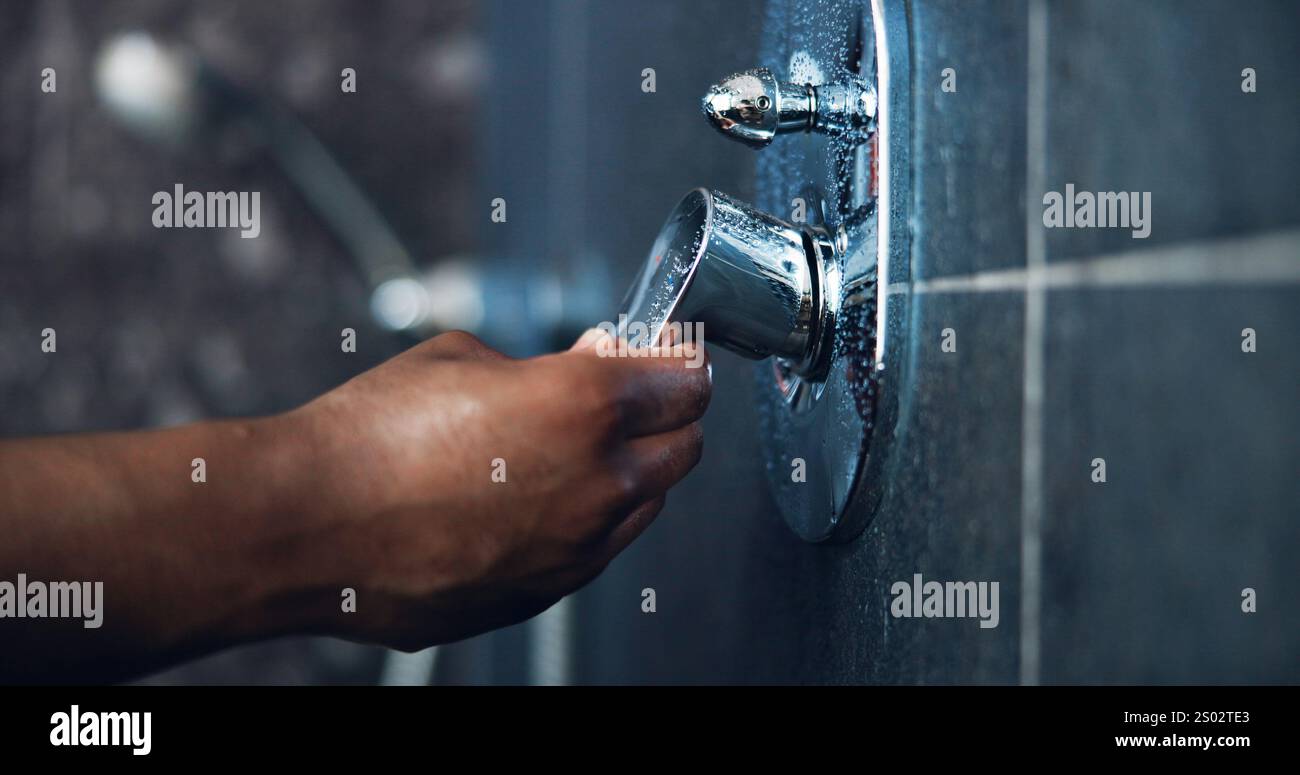 Hand, shower and faucet for hygiene, skincare and cleaning with routine ...