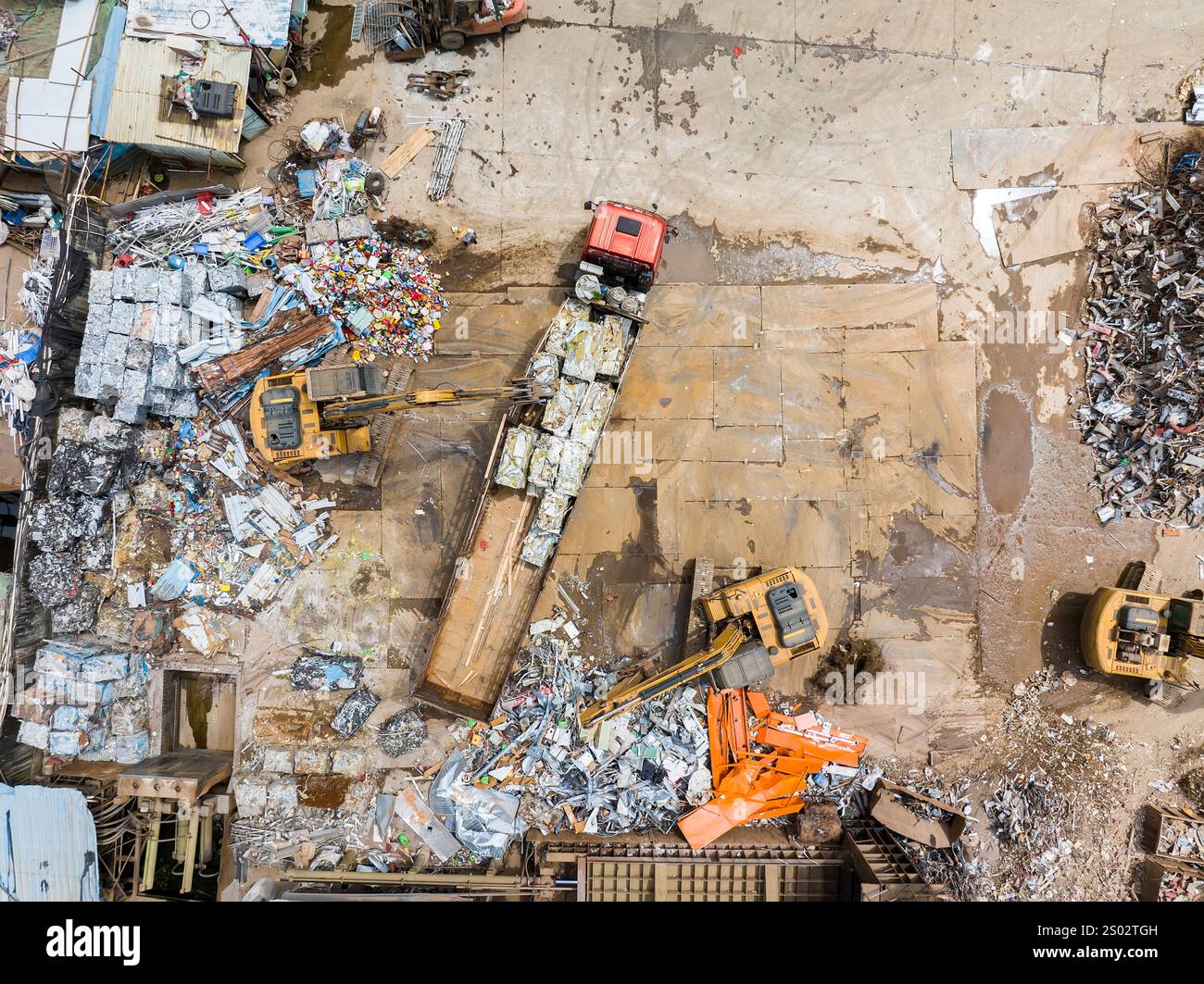 Aerial view of Trash disposal for recycling and re-use. Recycling of ...