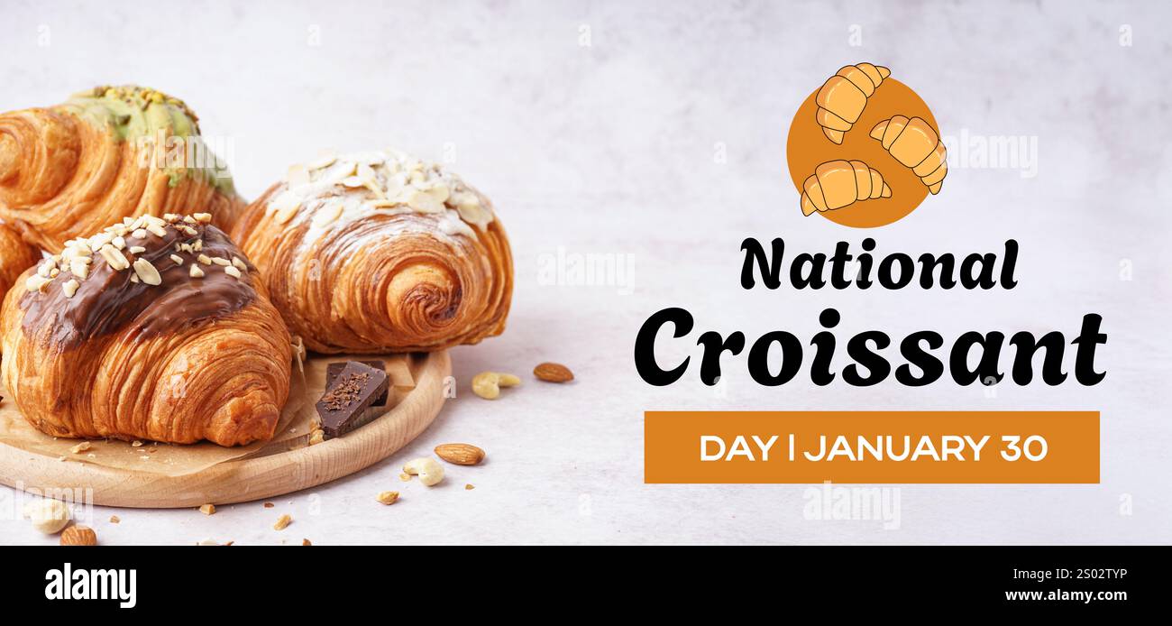 Different sweet croissants on white background. Banner for National ...