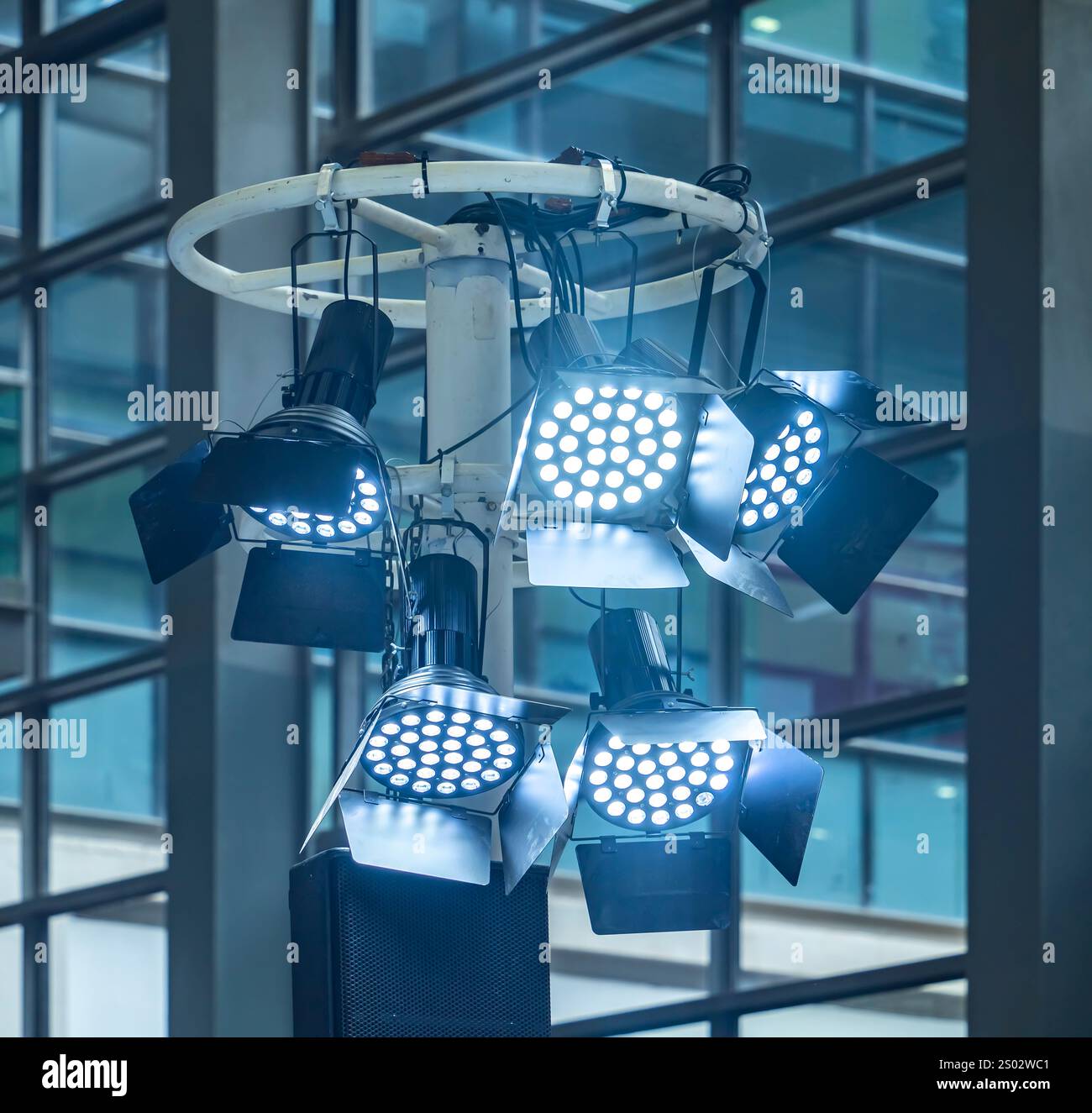 LED stage lighting fixtures at the show Stock Photo - Alamy