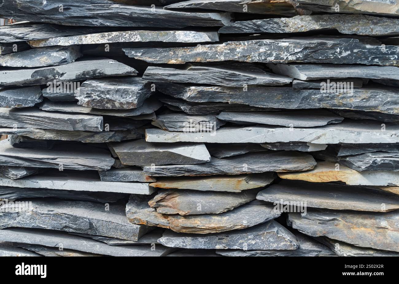 Stack flat slate stones cladding of wall used for flooring, walkways or ...