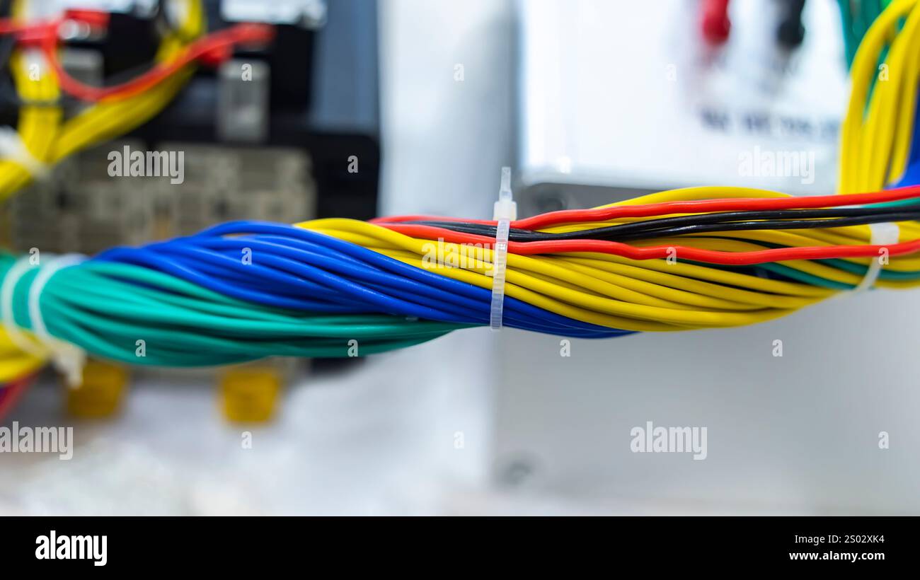 arrangement stack of colorful electronic cable wire socket hub in ...