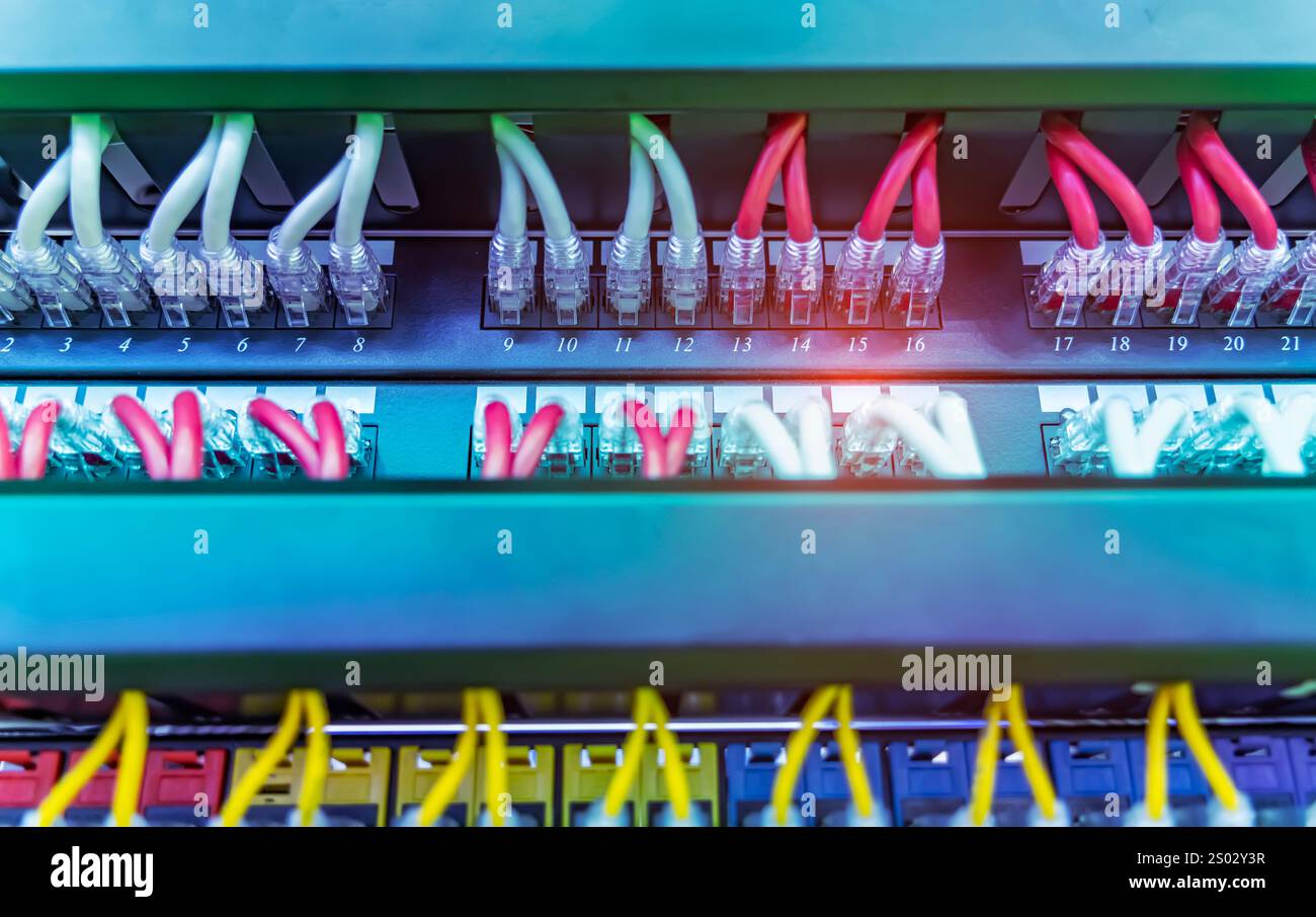 Network panel, switch and cable in data center Stock Photo - Alamy