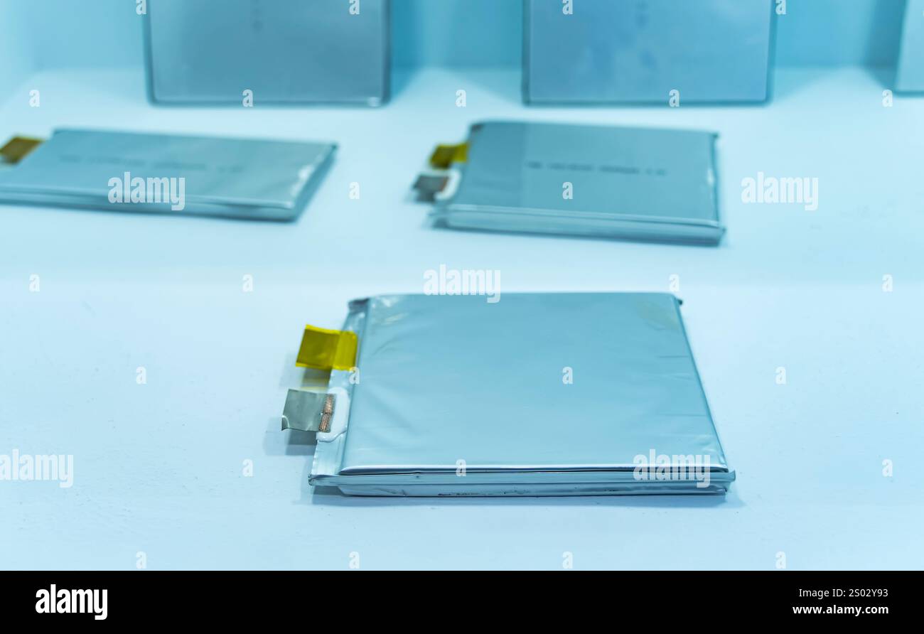 Lithium ion industrial high current pouch cell batteries Stock Photo ...