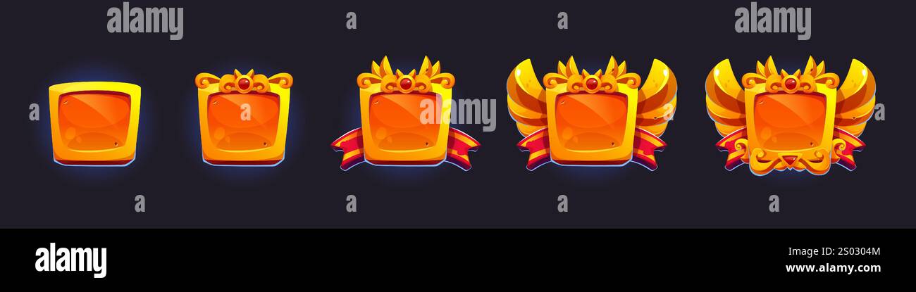 Game rank badge evolution set with golden frames. Progression from ...