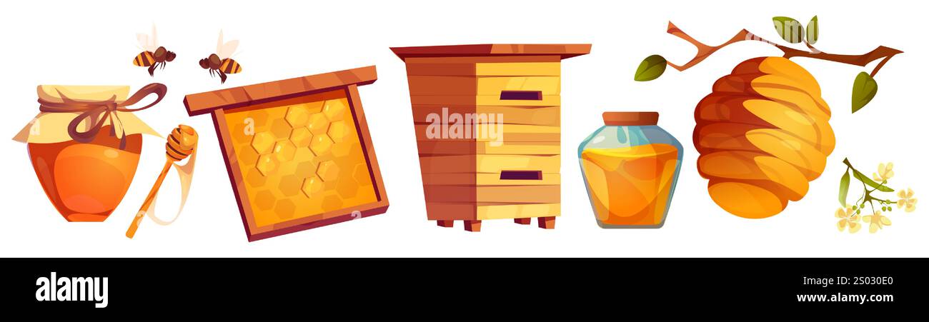 Beehive and apiary equipment set - glass jar with sweet product ...