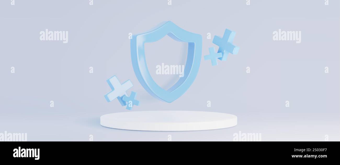 3d white medical podium background for health product. Blue pharmacy ...