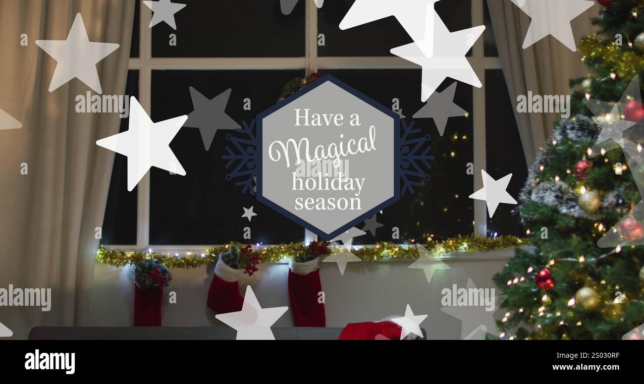 Image of have a magical holiday season text over christmas tree and ...