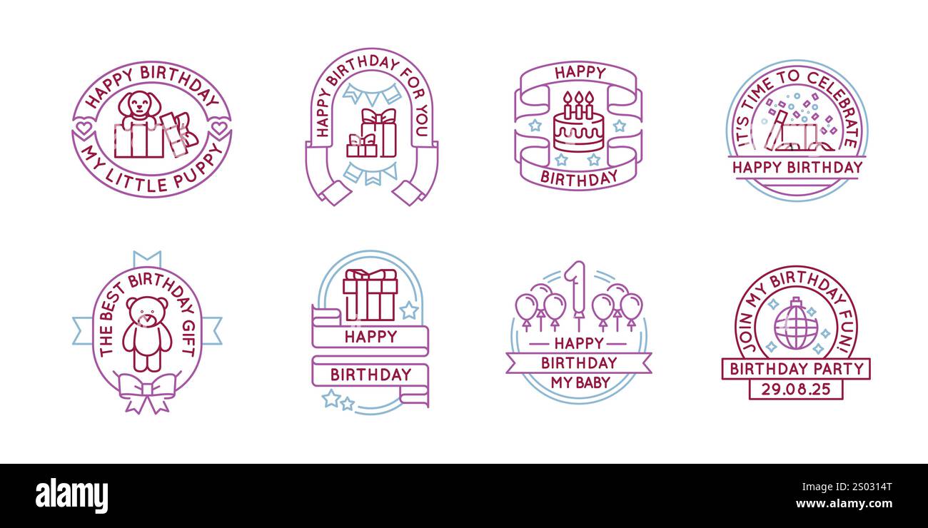 Set of 8 Happy Birthday Celebration Logo Icons Stock Vector Image & Art ...