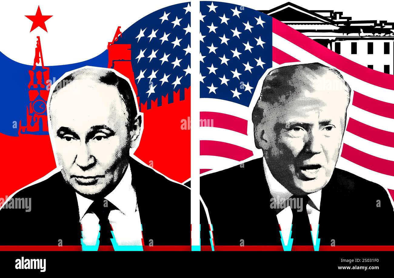 Portrait of Donald Trump , Vladimir Putin . Halftone collage effect ...