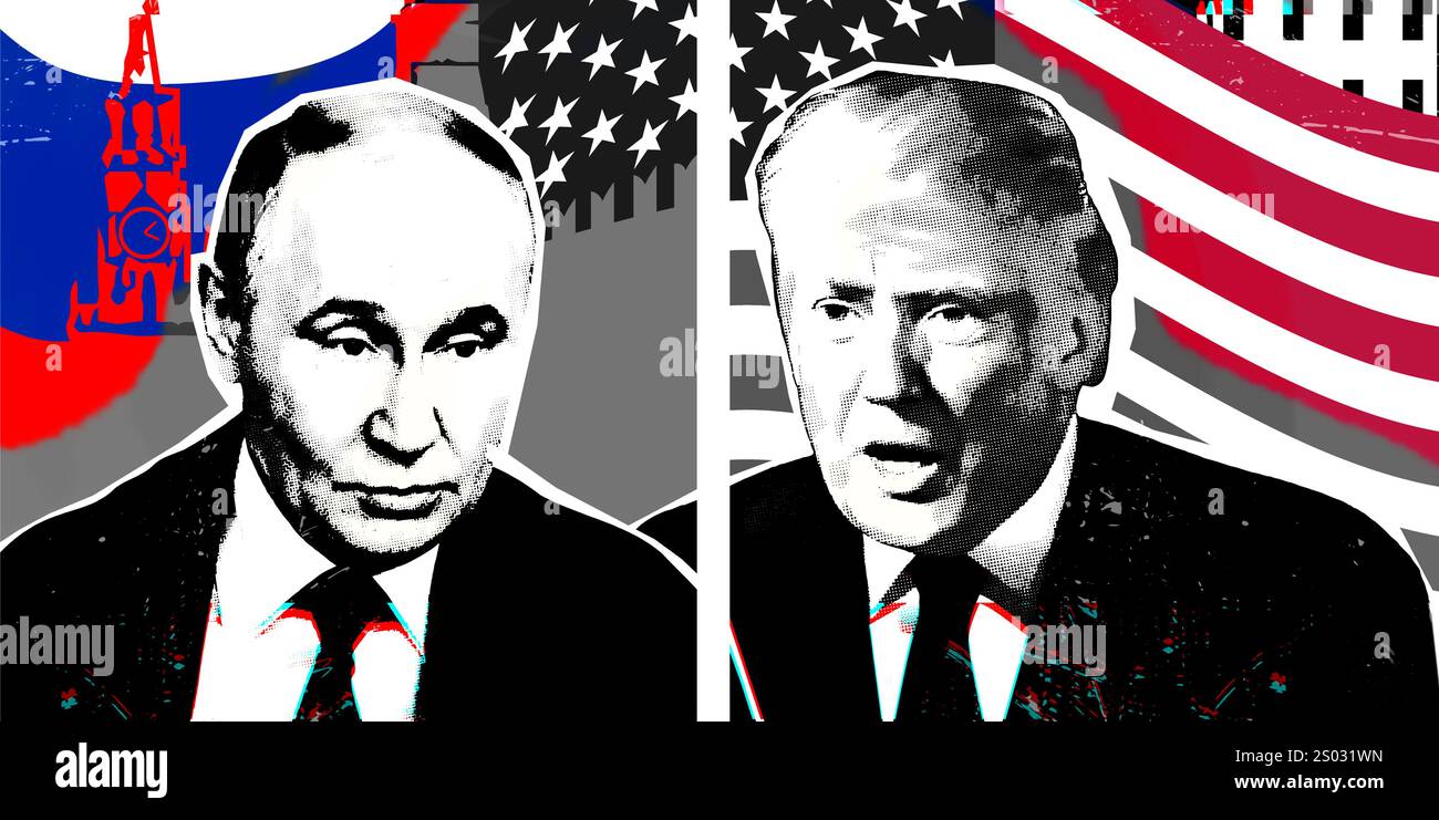 Portrait of Donald Trump , Vladimir Putin . Halftone collage effect ...