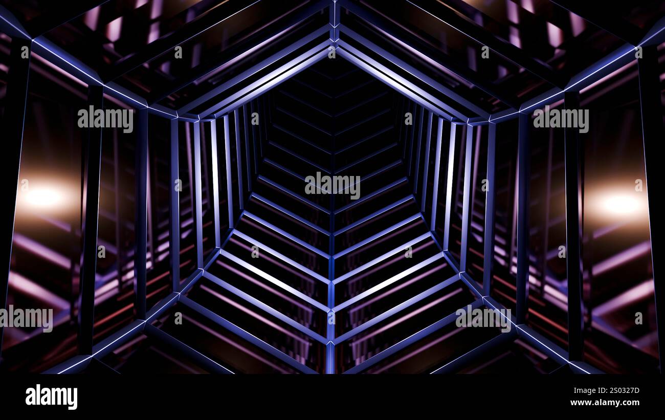 A visually striking futuristic hexagonal tunnel showcasing vibrant neon ...