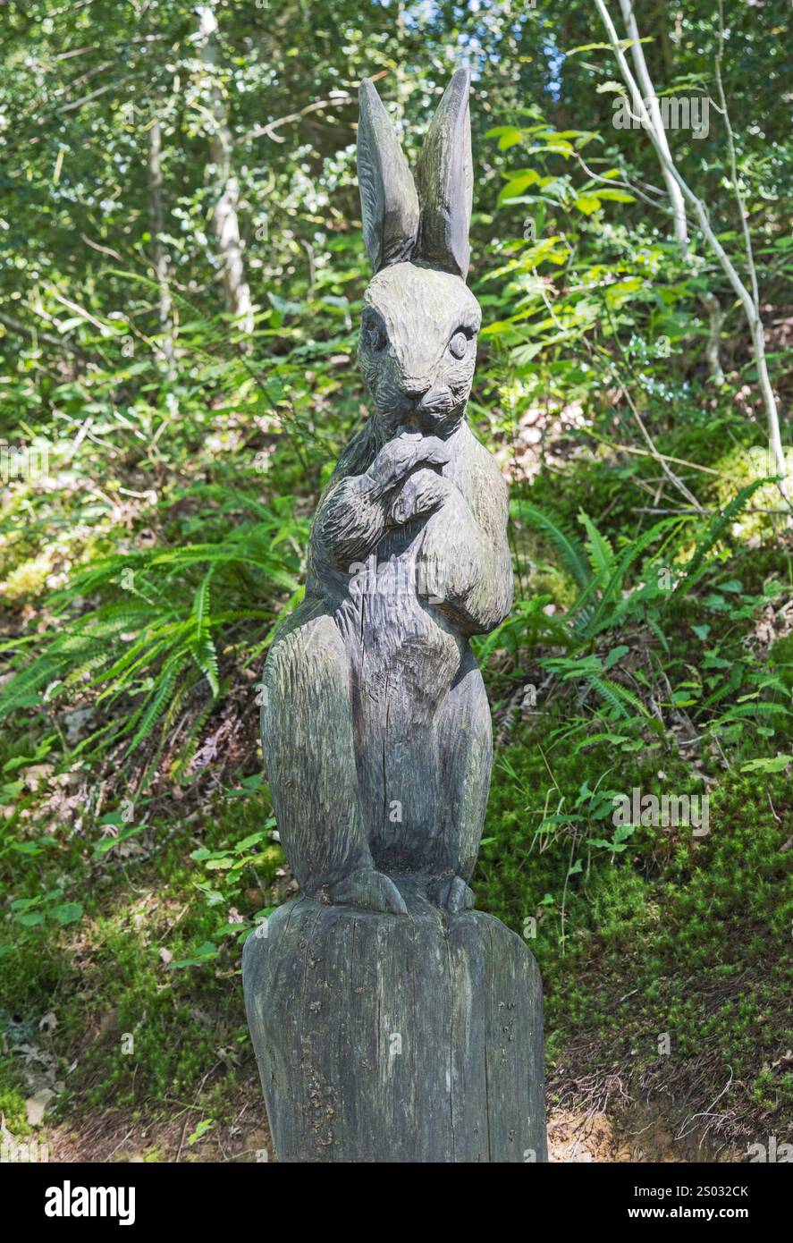 Rabbit wood carving (by Ami Marsden) on Wildlife Trail, Lower Lliw ...