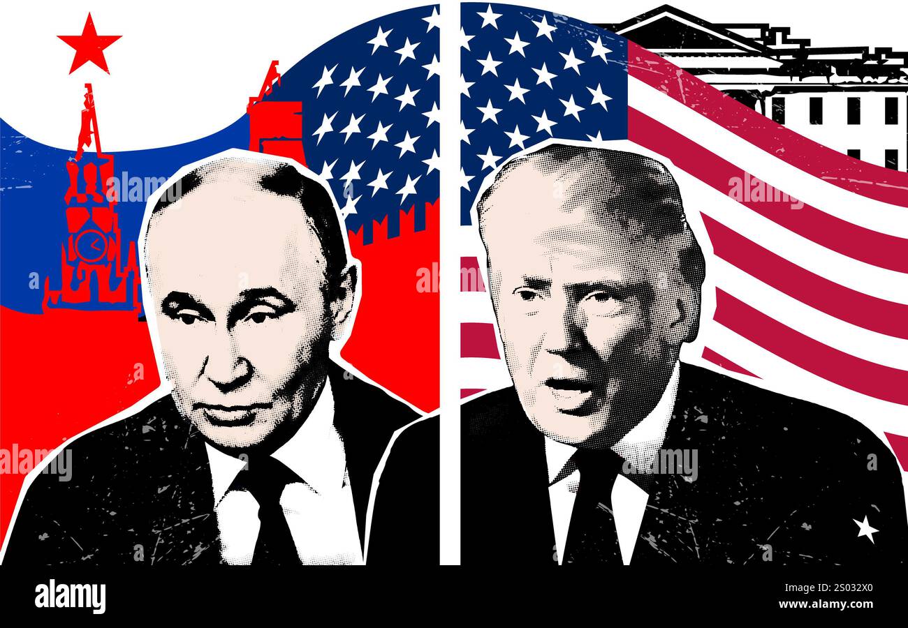 Portrait of Donald Trump , Vladimir Putin . Halftone collage effect ...