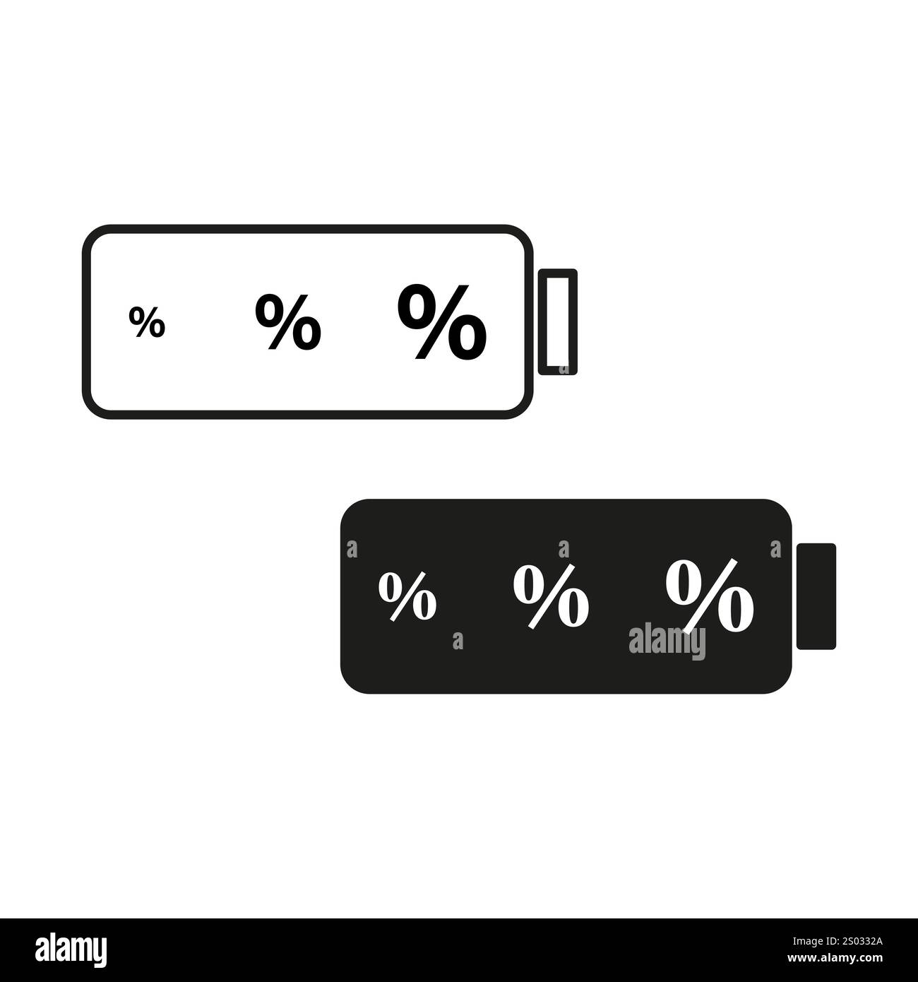 Battery percentage icons. Black and white symbols. Vector battery ...