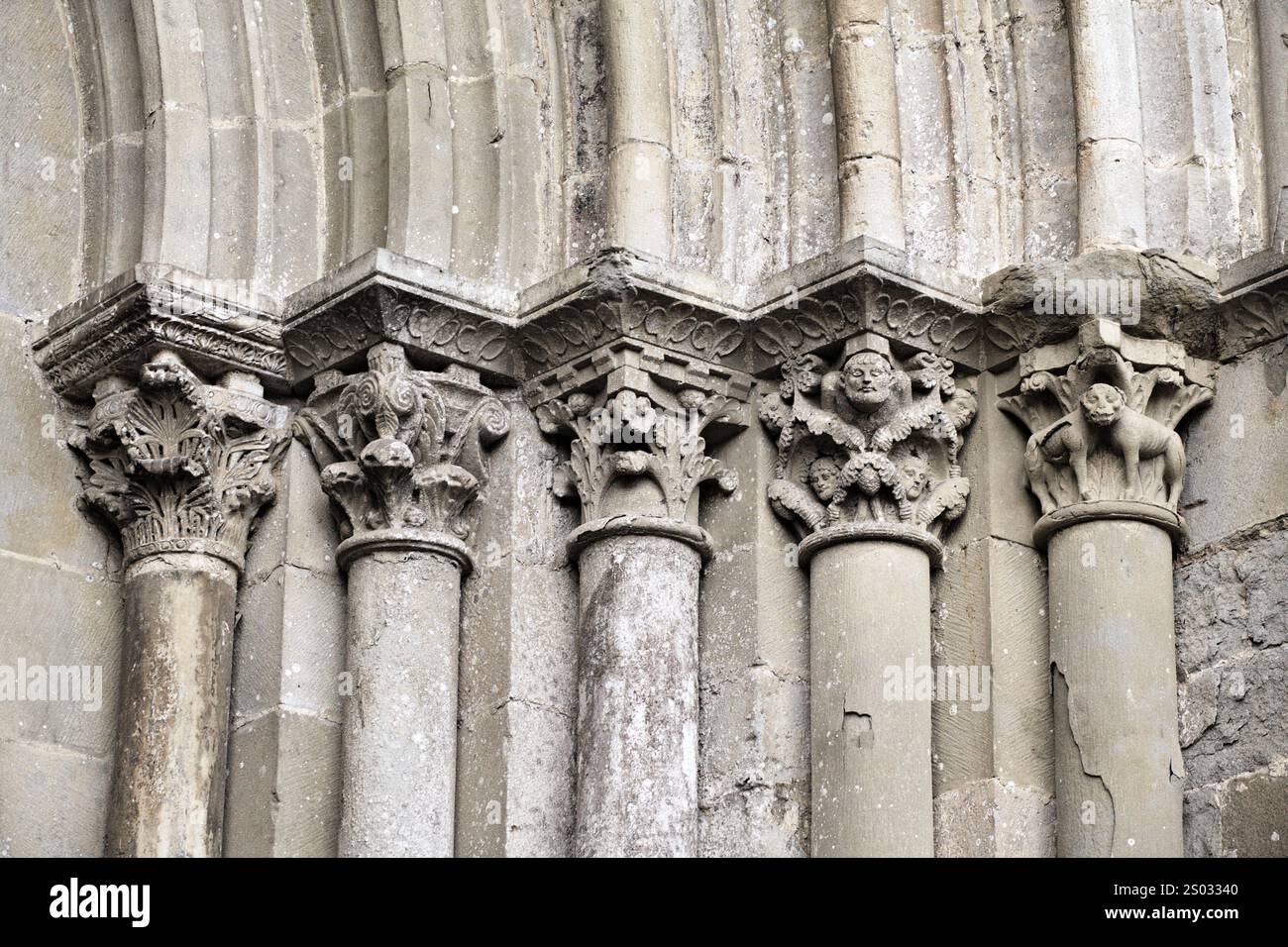 Detailed carvings of columns showcase medieval artistry in Carcassonne ...
